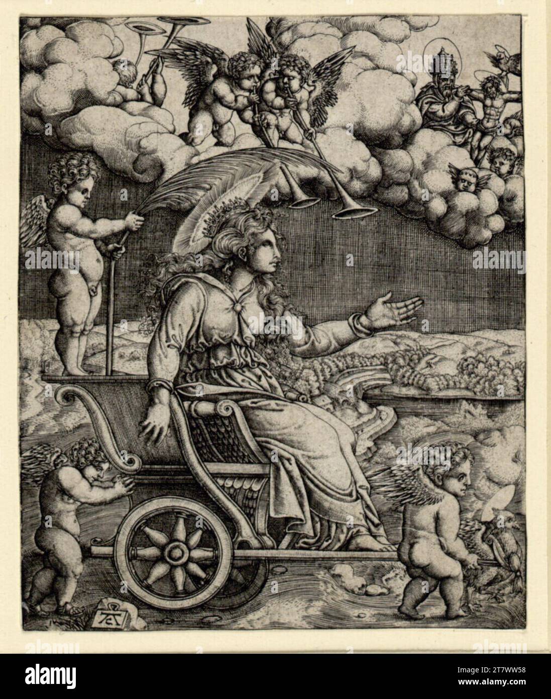 Monogrammist AC Allegory: woman in Roman robe on a triumphal car ...