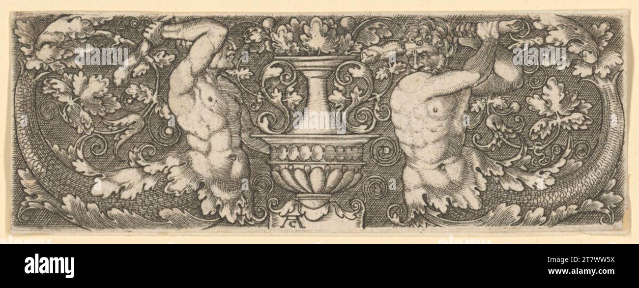 Monogrammist AC Vignette with two fighting tritons. Copper engraving ...