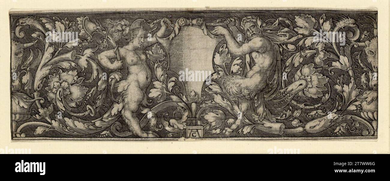 Monogrammist AC Vignette with a sphinx and a satyr. Copper engraving ...