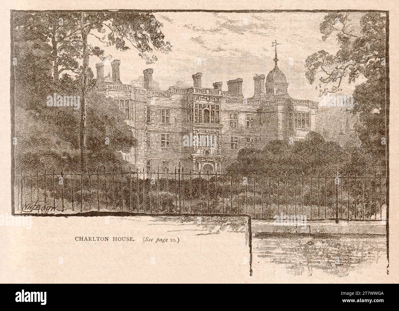 Engraving of Charlton House in Woolwich from the book: “Greater London ...