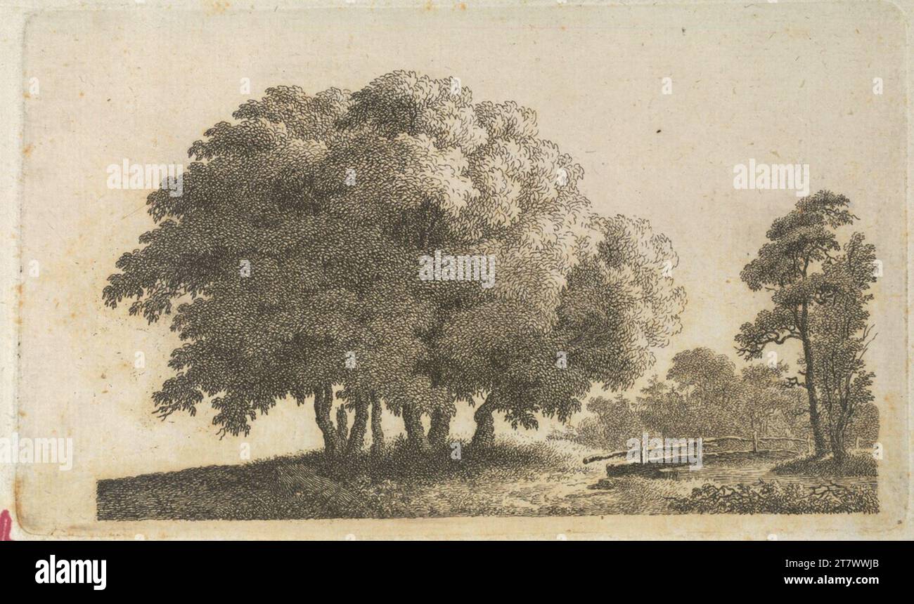 Caspar David Friedrich Group of six trees with bridge. etching 1800 ...