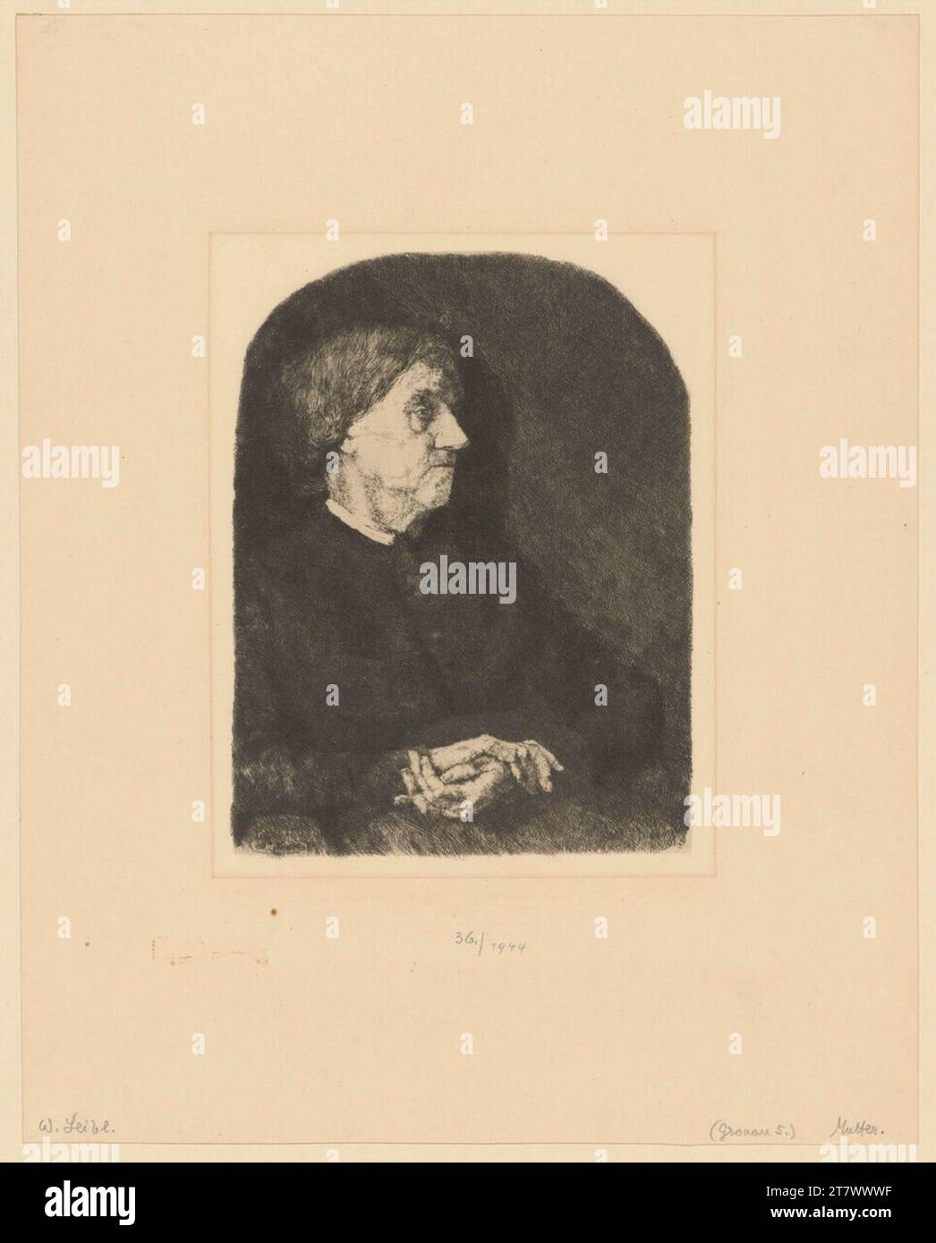 Wilhelm Maria Hubertus Leibl Leibl's mother. etching 1874 , 1874 Stock ...