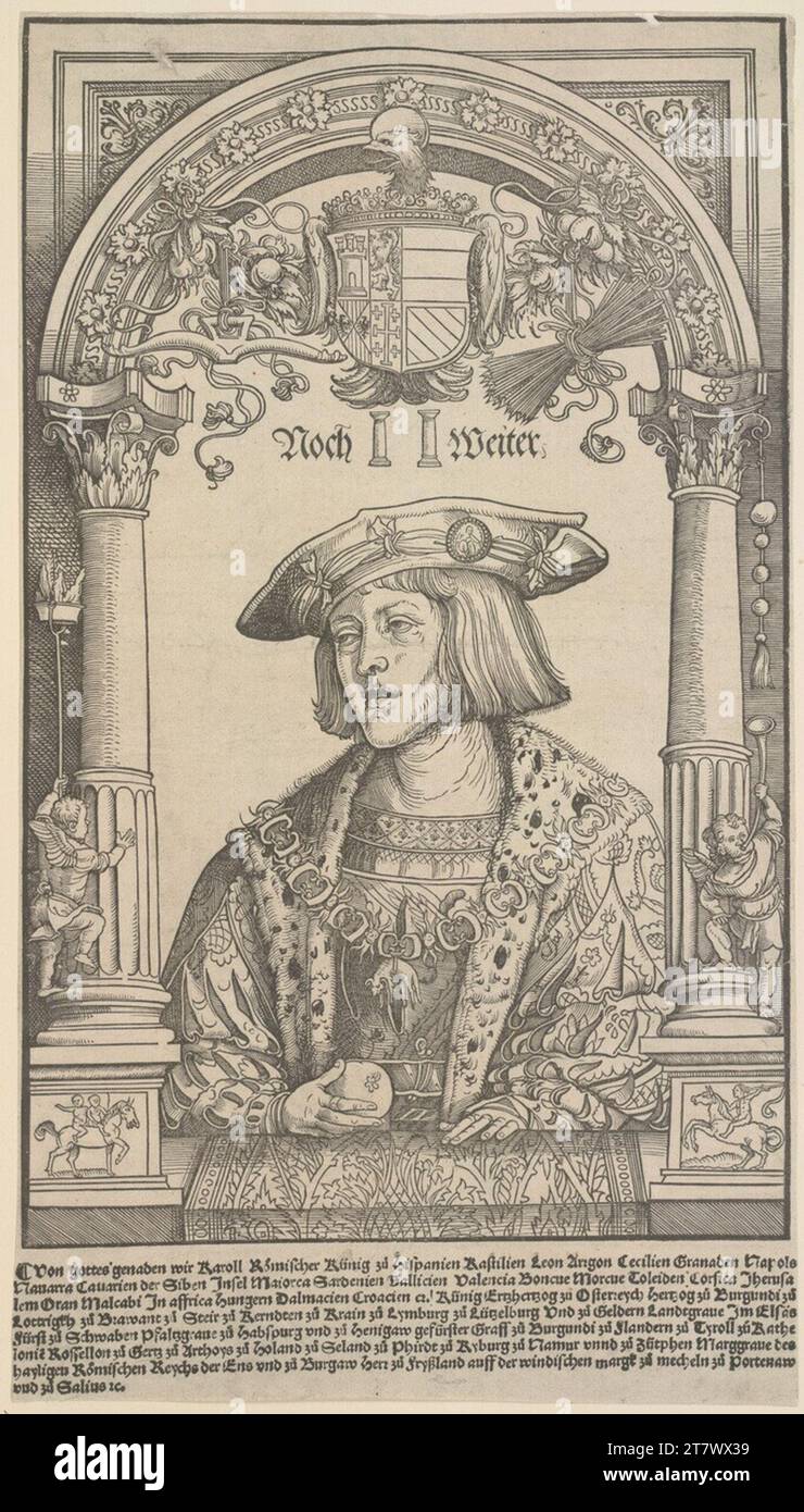 Hans Weiditz Portrait of Emperor Charles V .. Woodcut and type print ...