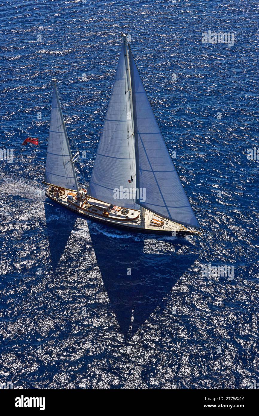 Aerial helicopter photo of the 34m sailing yacht SIGNE under full sail ...