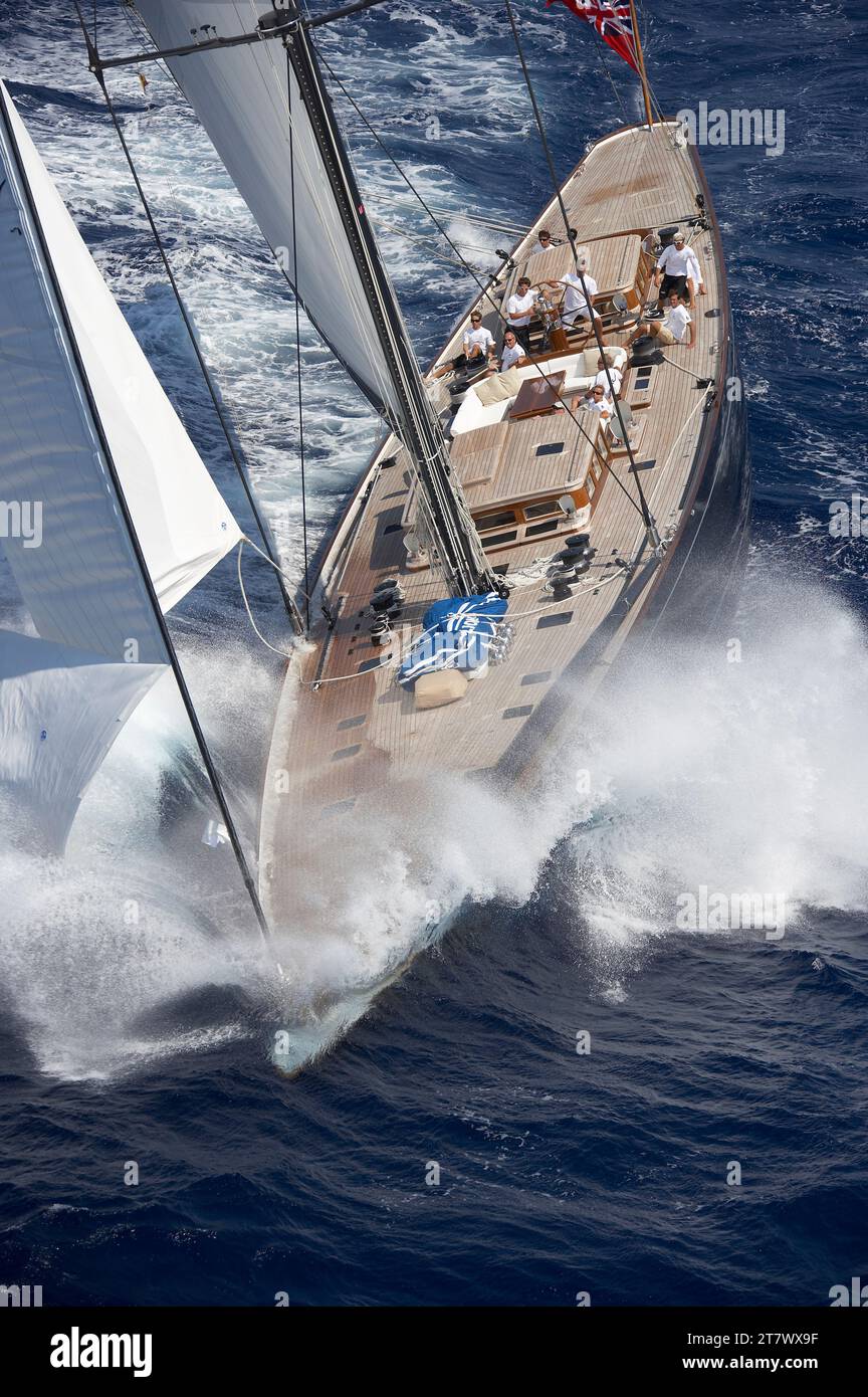 Aerial helicopter photo of 43m J class LIONHEART under full sail in ...