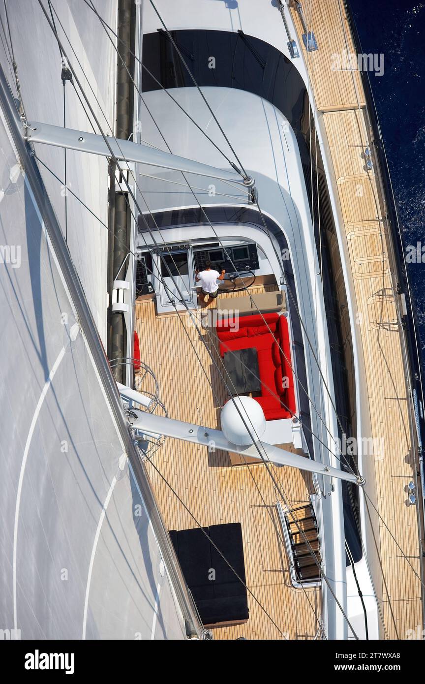 Aerial photo of the Vitters built, 53m sailing yacht Nirvana Formentera underway with all sails ...