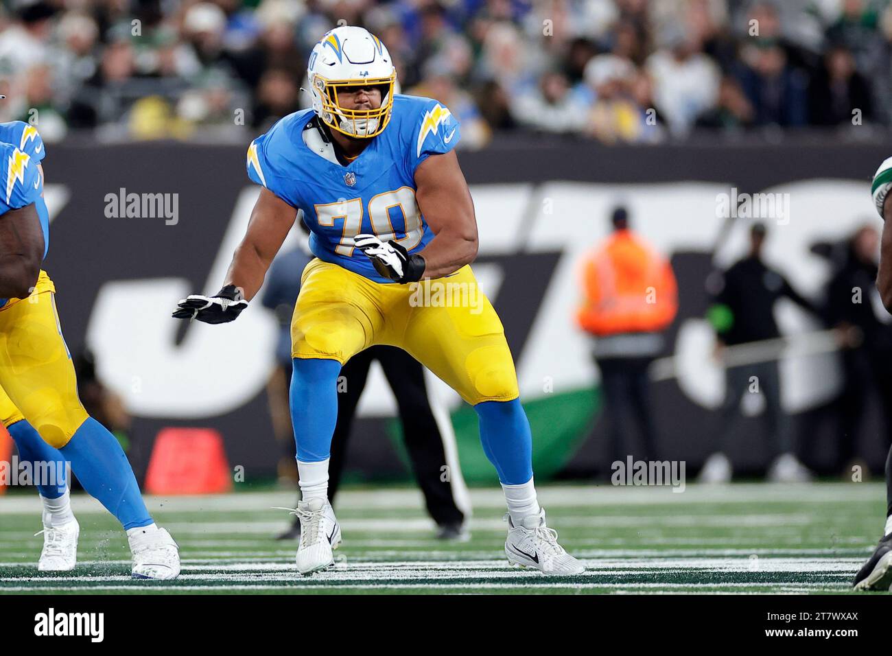 Los Angeles Chargers offensive tackle Rashawn Slater (70) in action ...