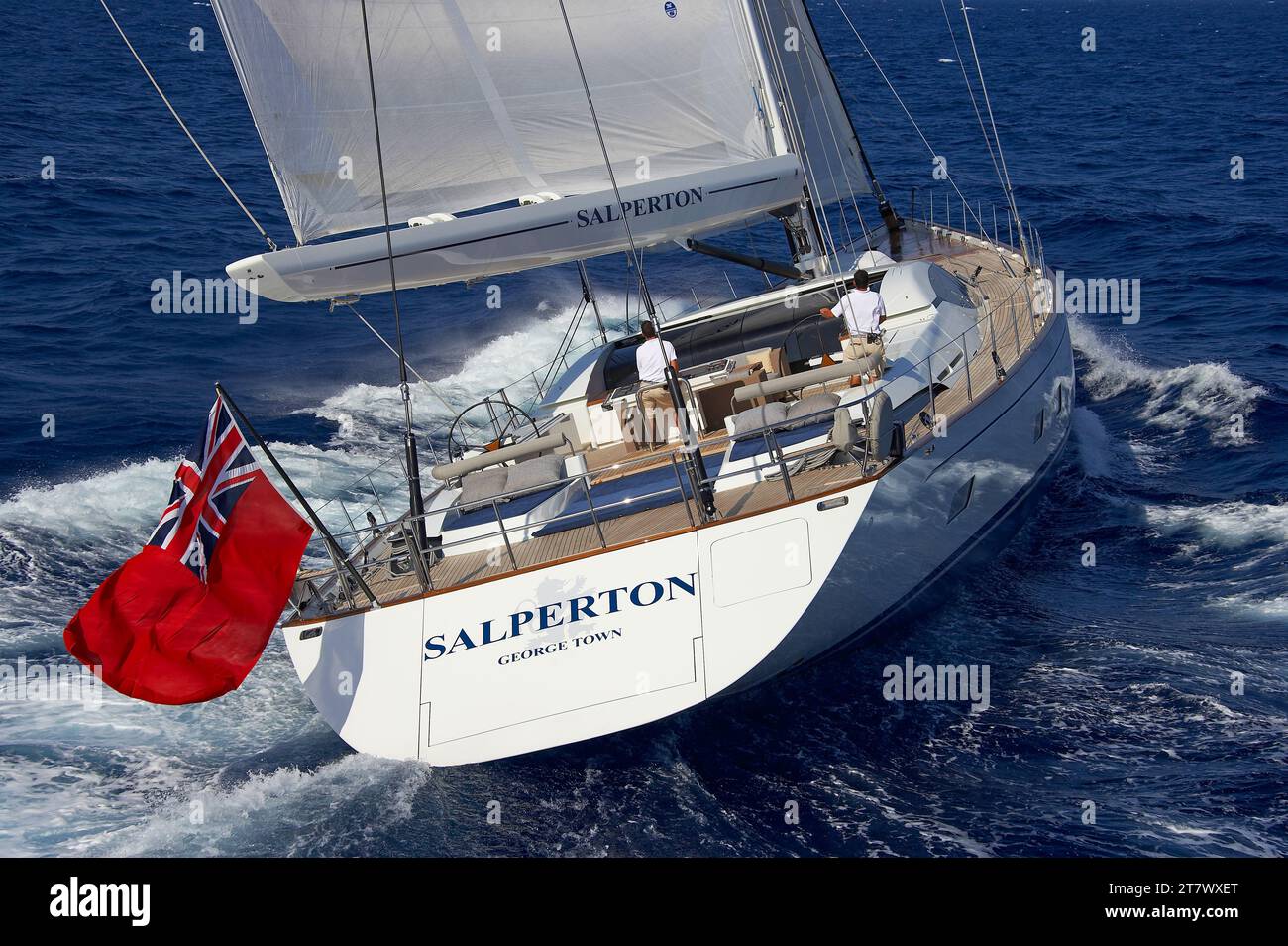 Helicopter photo of the 45m sailing yacht SALPERTON under full sail ...