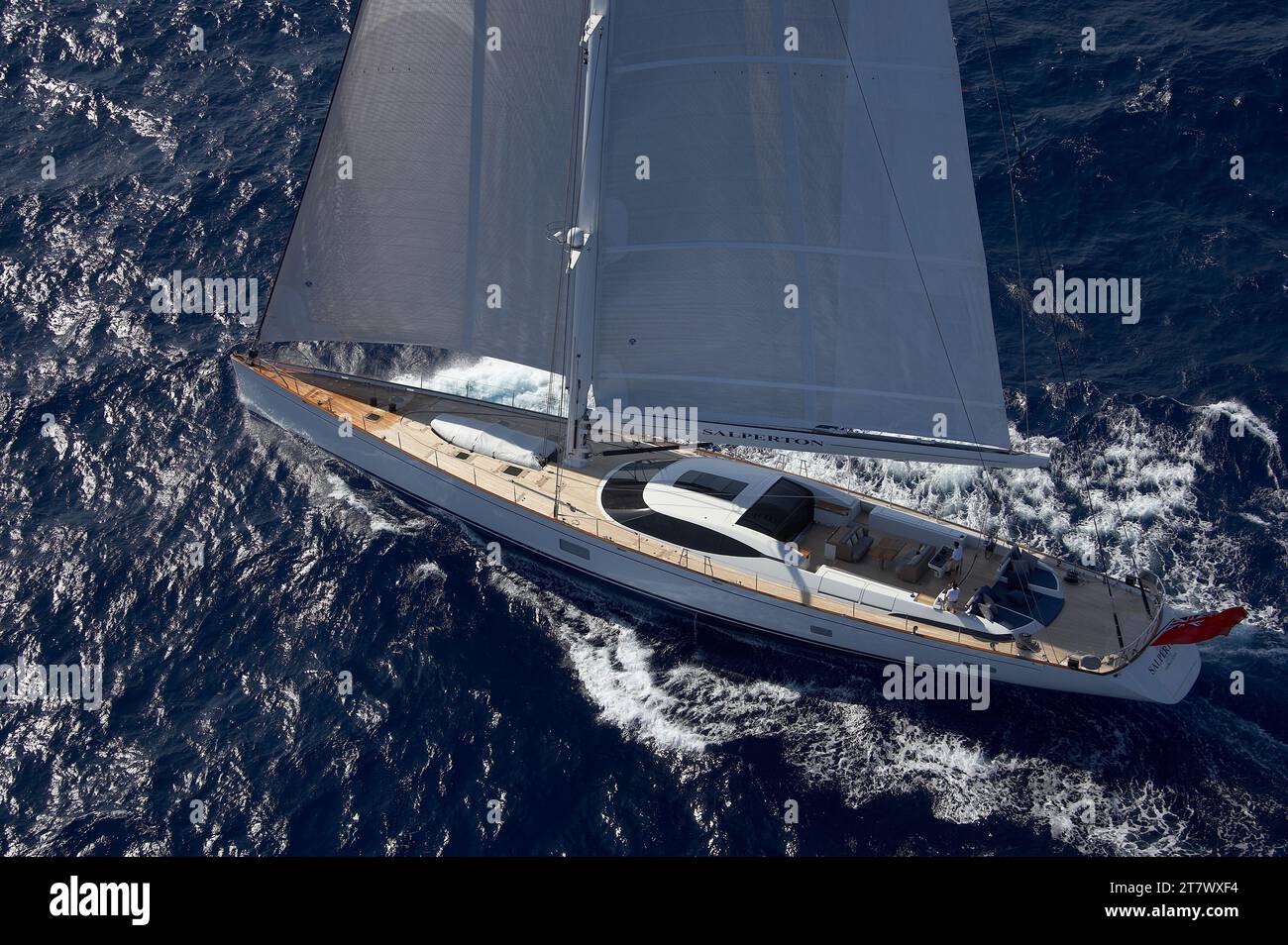 Helicopter photo of the 45m sailing yacht SALPERTON under full sail ...