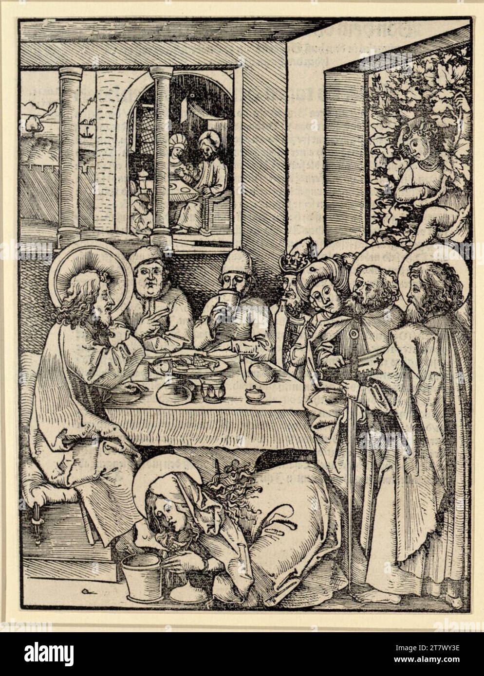 Hans Wechtlin Jesus with Simon; Magdalena salted Jesus. Woodcut around ...