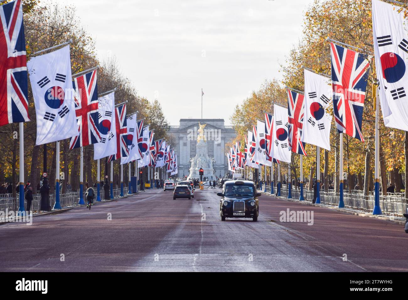 London, England, UK. 17th Nov, 2023. Flags of the Republic of Korea and ...