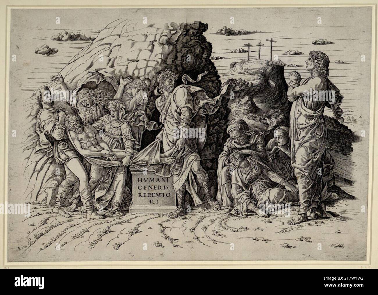 Andrea Mantegna The burial. Copper engraving print around 1466 Stock ...