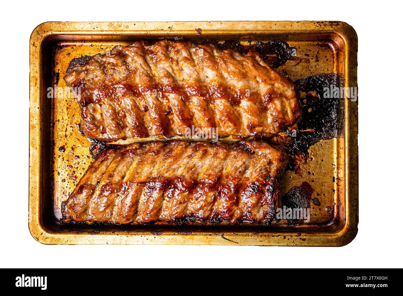 Barbecue grilled pork spare ribs. Isolated, white background Stock ...