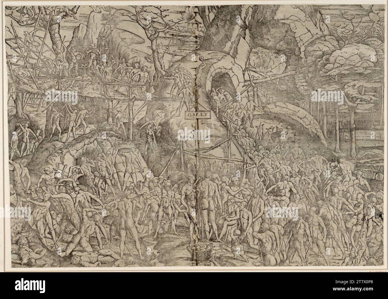 Jacopo de' Barbari Fight between men and satyrs. Woodcut (Ende 15 ...