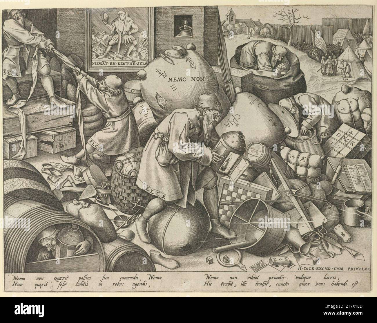 Pieter Bruegel d. Ä. Elck (everyone). Copper engraving print around ...
