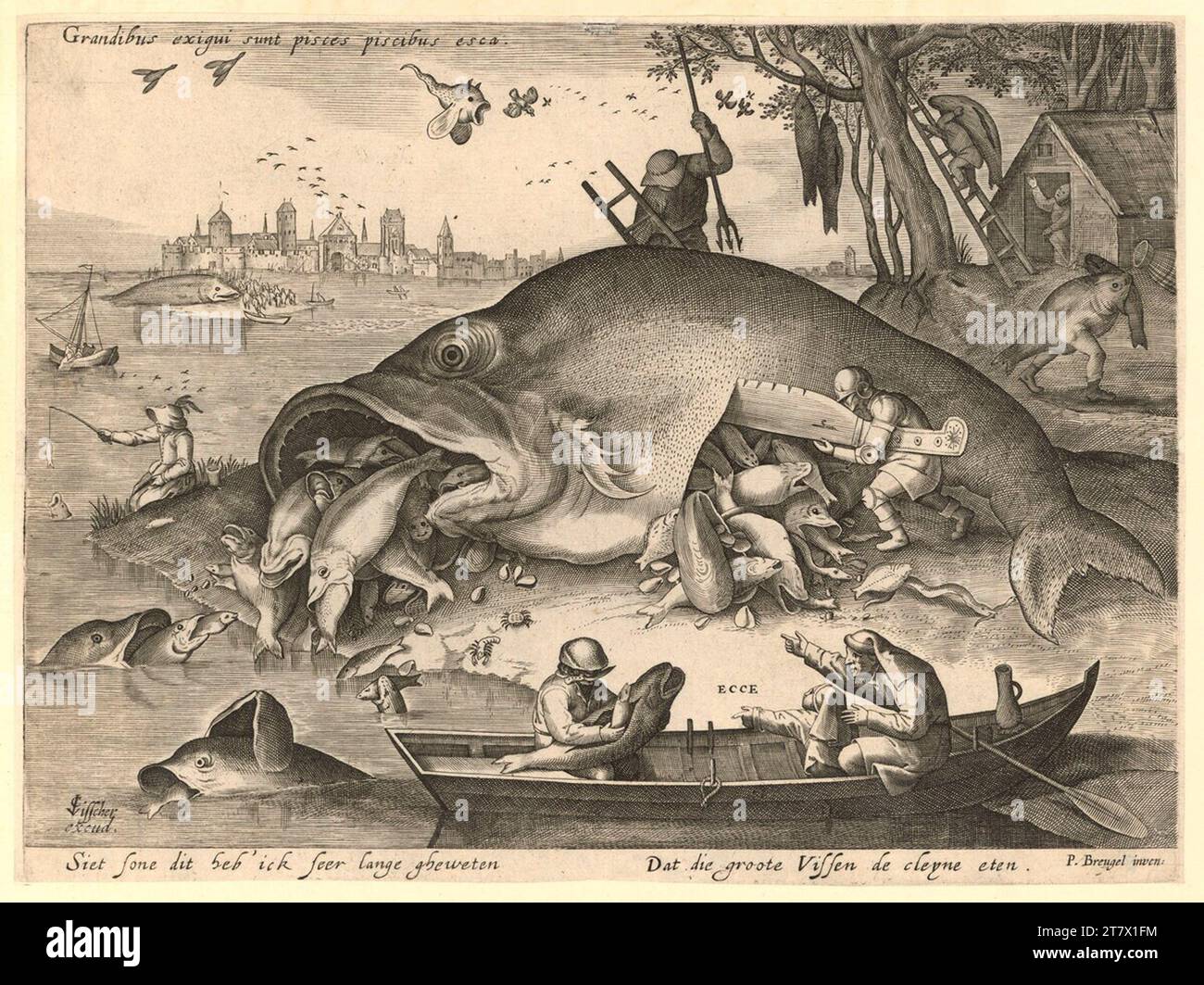 Pieter Bruegel d. Ä. Fish fish are small and fish. Copper engraving ...