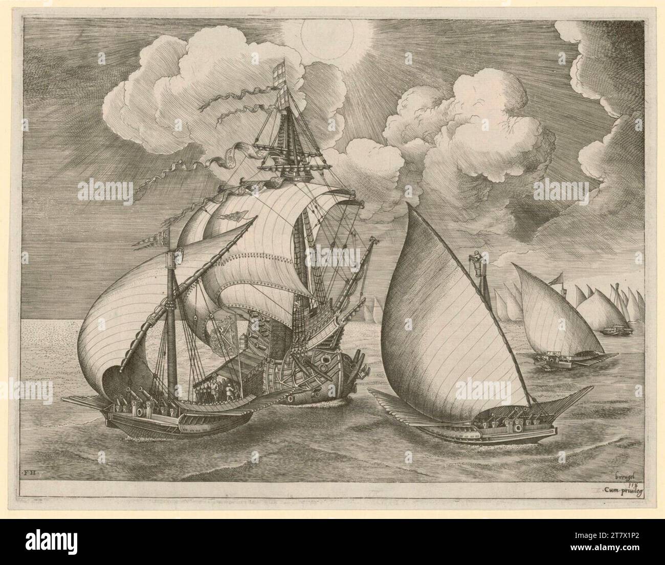 Pieter Bruegel d. Ä. Gallery fleet and flagship. Etching and copper ...
