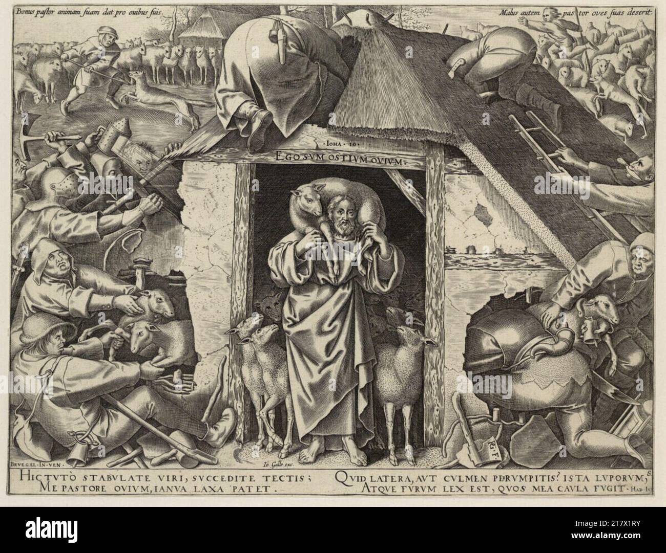 Pieter Bruegel d. Ä. The parable of the good shepherd. Copper engraving ...