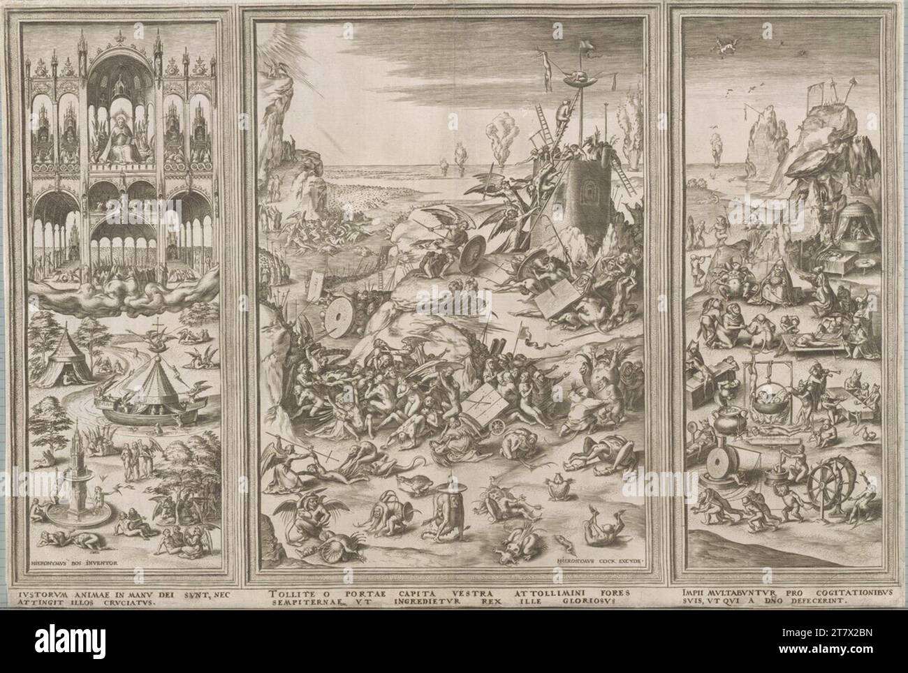 Hieronymus Bosch The Last Judgement. Copper engraving print around 1560 ...