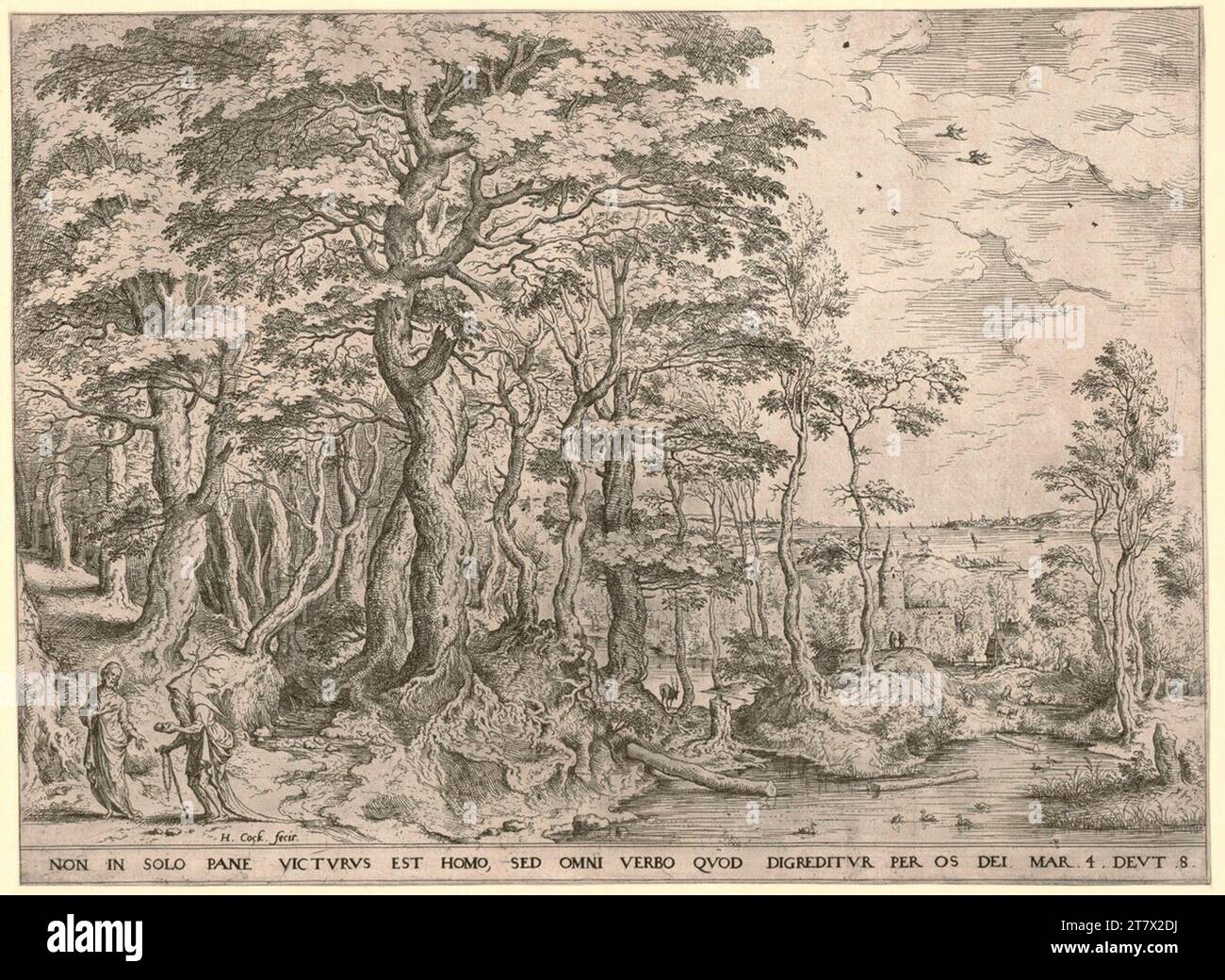 Pieter Bruegel d. Ä. Landscape with the temptation of Christ. Etching ...