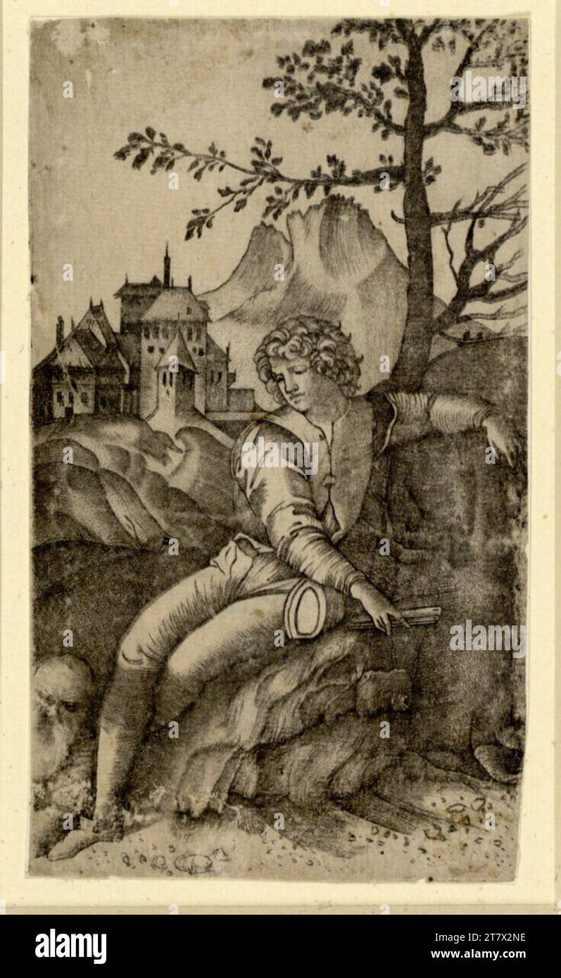 Anonym The young shepherd. Copper engraving print (Ende 15. Century, 1 ...