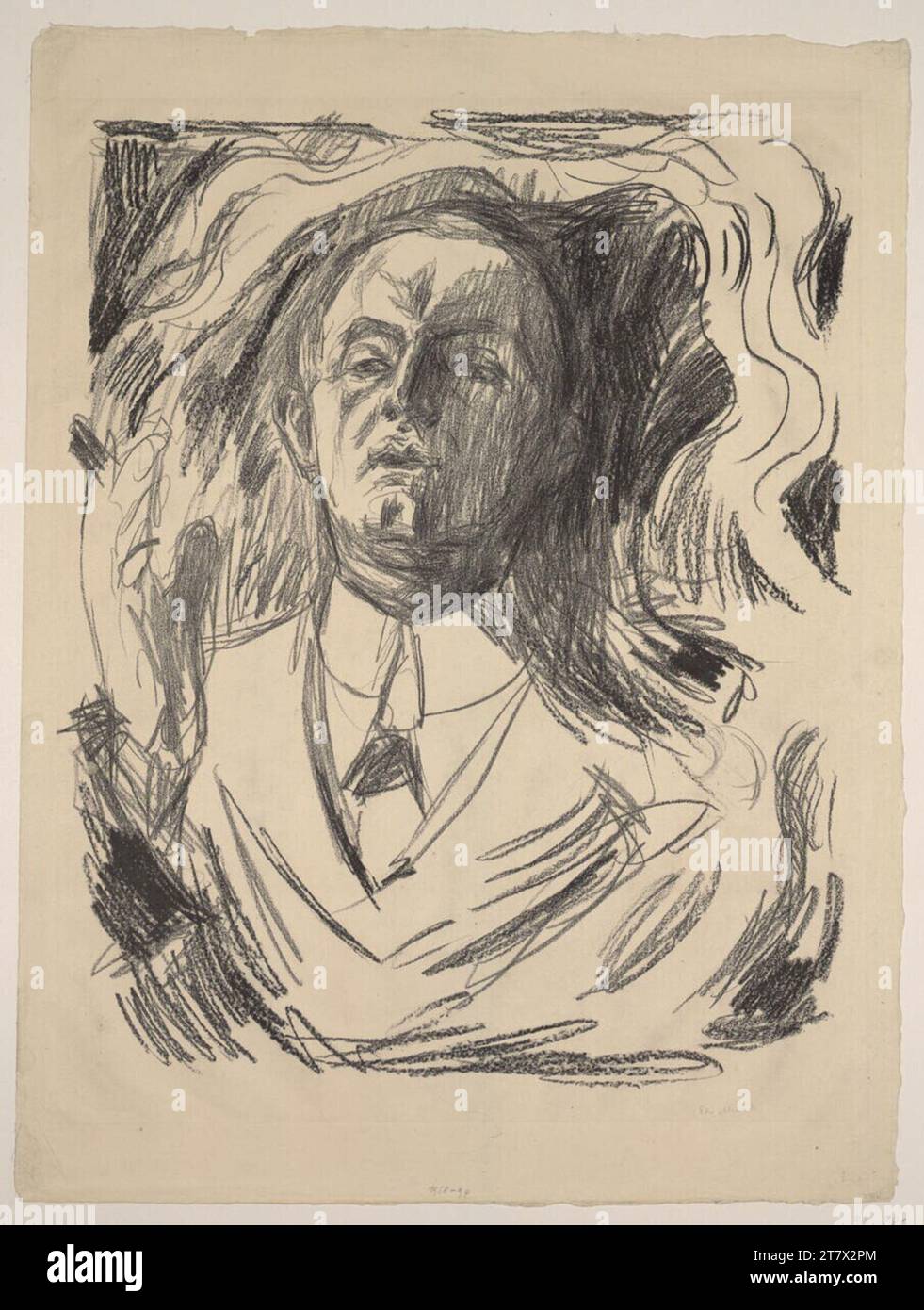 Edvard Munch Self -portrait with cigarette. Lithograph with lithogger ...