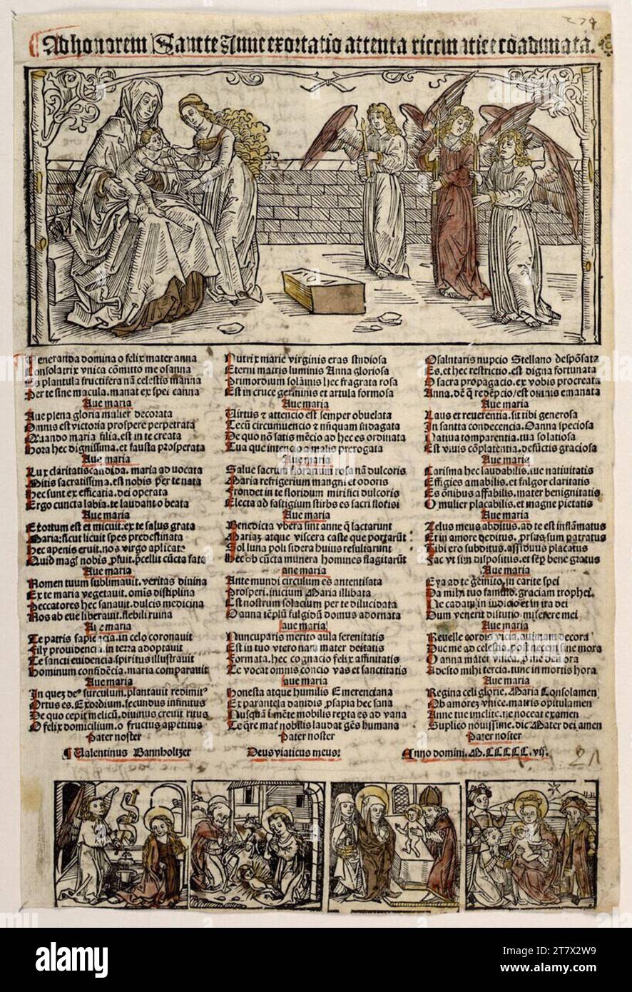 Wolf Traut Flugblatt: To honor Anne. Woodcut, colored; Handwritten text ...