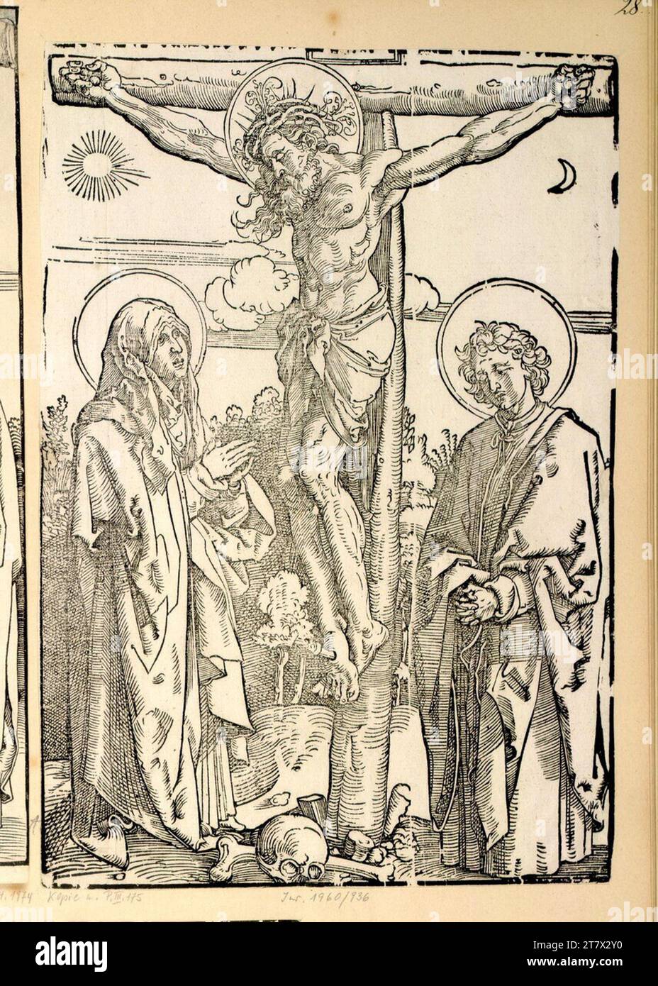 Albrecht Dürer (School) Jesus Christ on the cross, on the left the virgin Mary and on the right ...