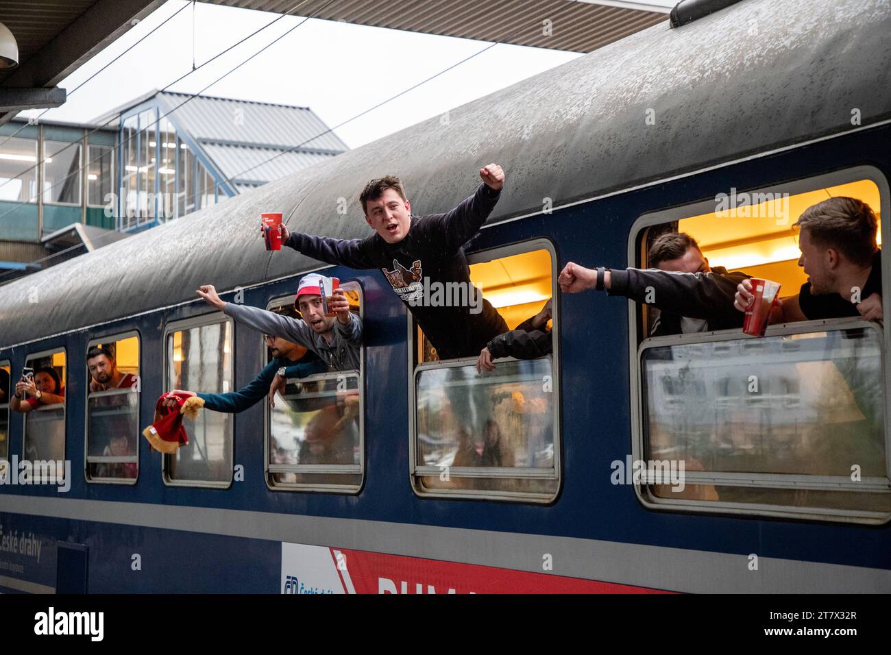 Ostrava, Czech Republic. 17th Nov, 2023. Czech football fans take an ...