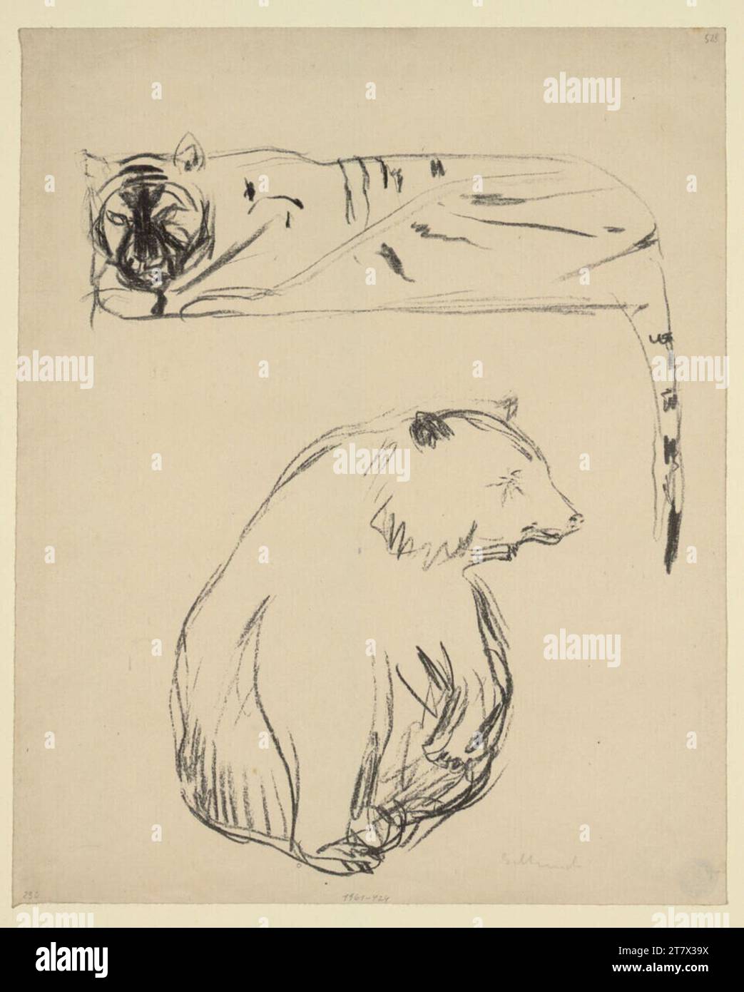 Edvard Munch Tiger and bear. Lithography with litho -series in black ...