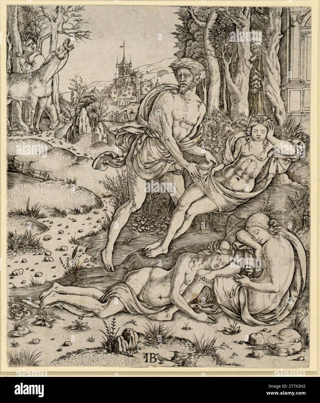 Meister IB mit dem Vogel Priapus und washing. Copper engraving print 1 ...