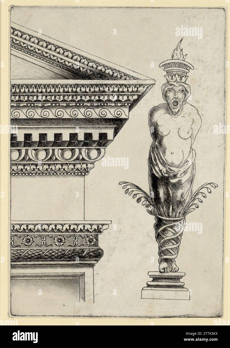 Meister von 1515 Band with gable and grotesque figure. Caltnadel (1 ...