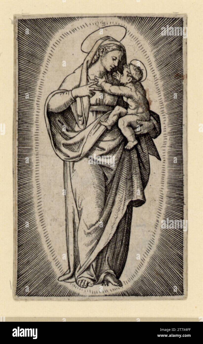 Marcantonio Raimondi Madonna. Copper engraving print around 1510 - 1520 ...