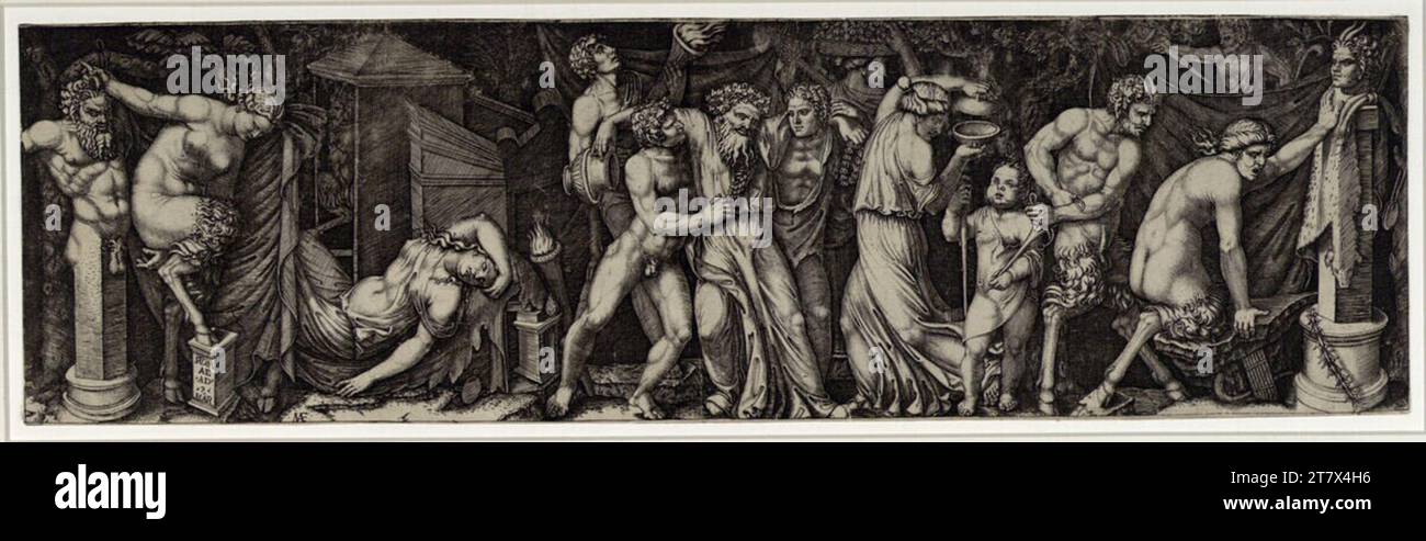 Marcantonio Raimondi Bacchanal. Copper engraving print around 1510 ...