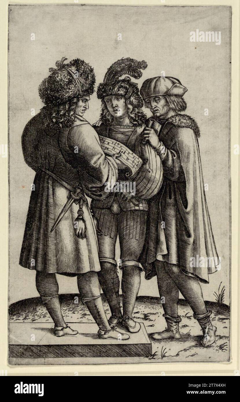 Marcantonio Raimondi Three singers. Copper engraving print (1. Hälfte ...