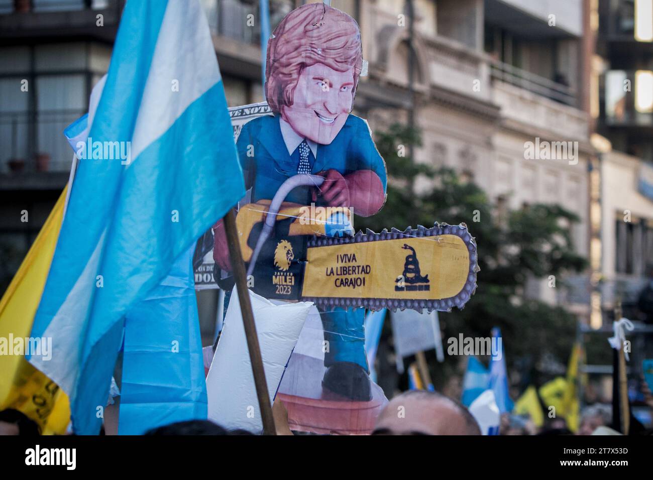 Cordoba, Argentina. 16th Nov, 2023. A cardboard doll depicts the right ...