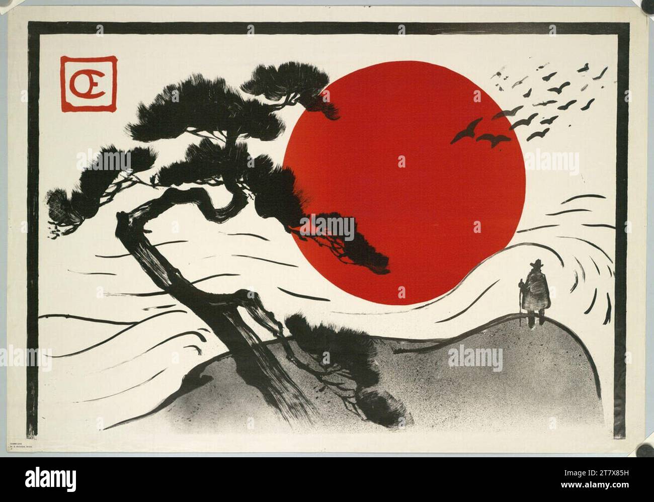 Emil Orlik Japanese landscape with rising sun. Color around 1910 Stock ...