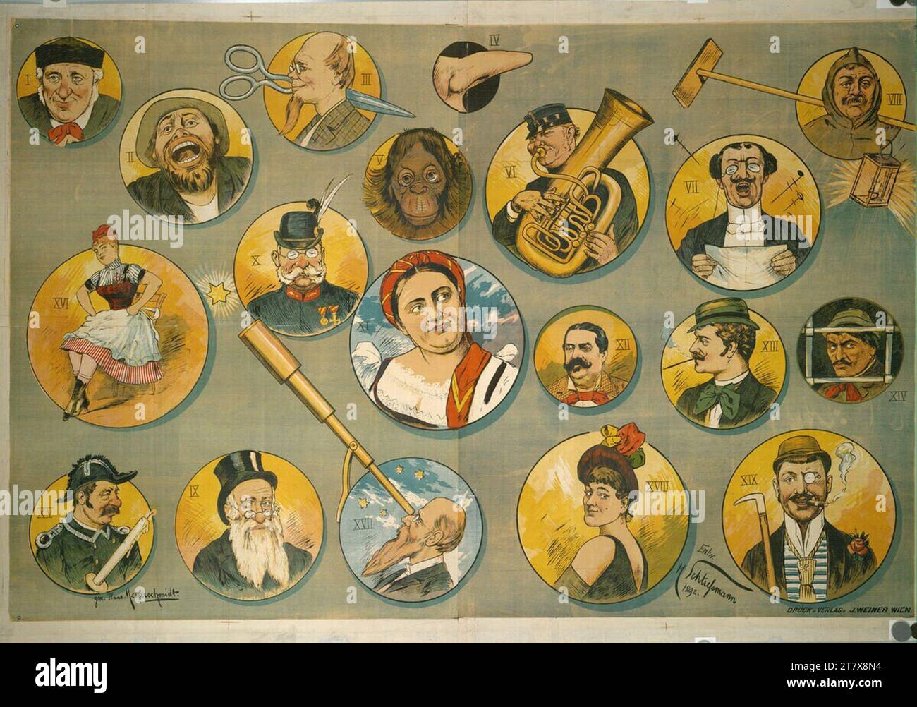 Hans Schließmann Rebus; Lumpenball 1892. Color 1892 , 1892 Stock Photo ...