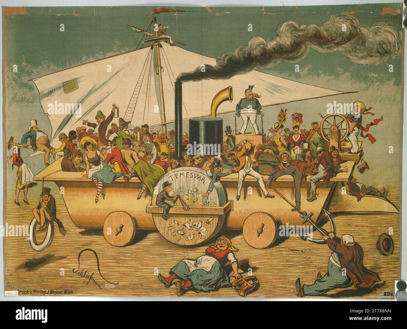 Hans Schließmann Narrow ship; Lump ball 1890. Color 1890 , 1890 Stock ...