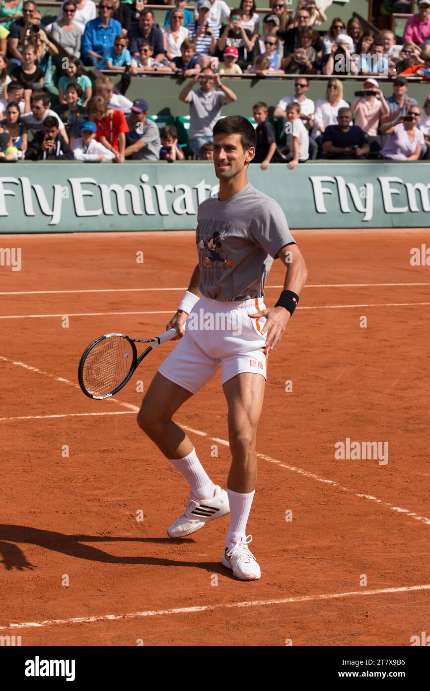 Novak Djokovic (SER) funny demonstration during the French Tennis Open ...