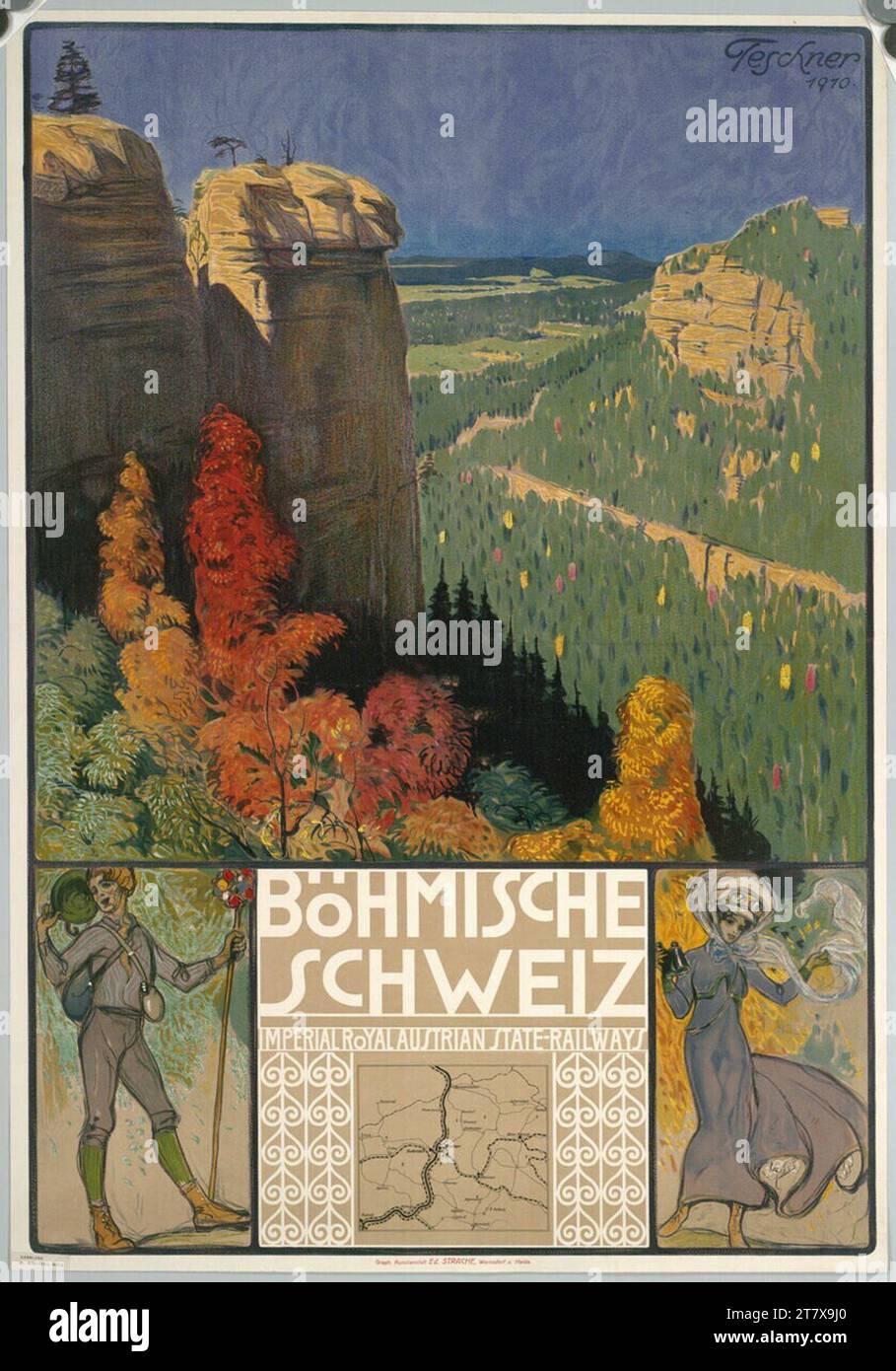 Richard Teschner Bohemian Switzerland. Color 1910 , 1910 Stock Photo ...