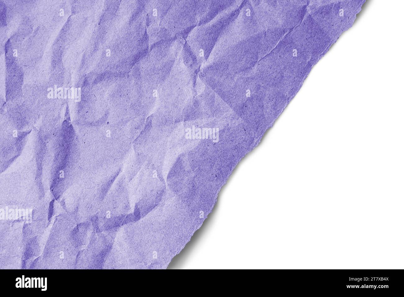 Recycled crumpled purple paper texture with a diagonal torn edge ...
