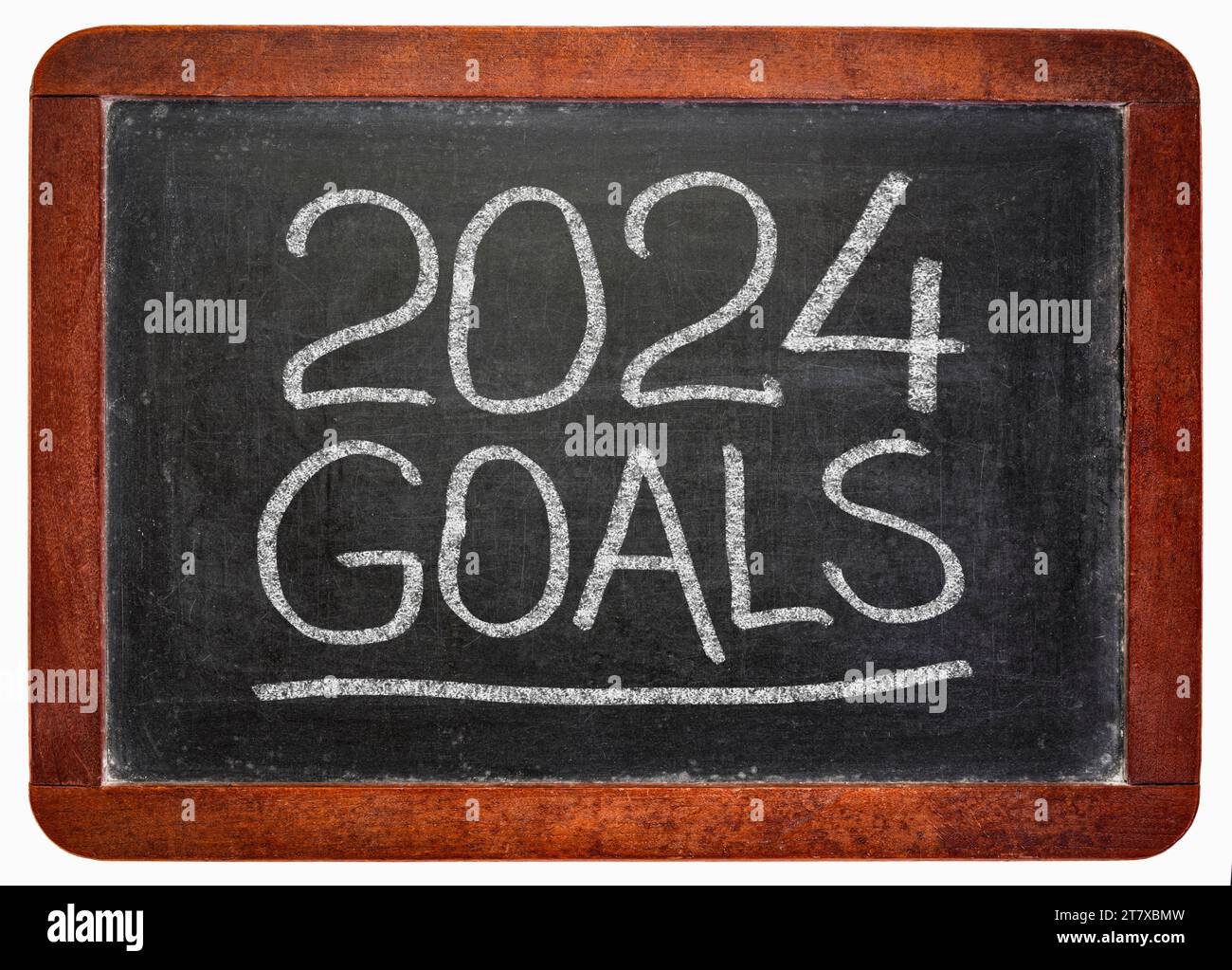 2024 goals - handwriting in a white chalk on a vintage slate blackboard ...