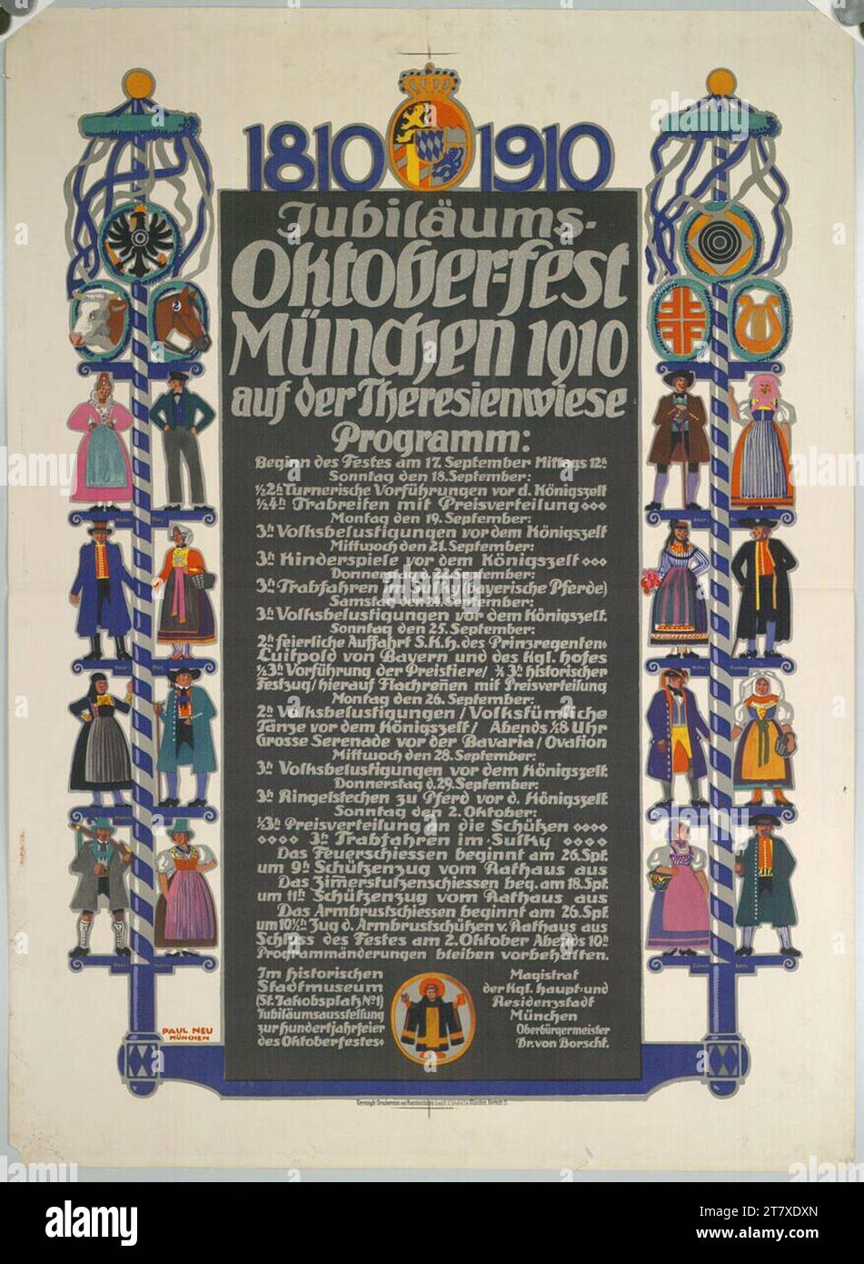 Paul Neu Jubilee October Festival, Munich 1910. Color 1910 , 1910 Stock ...