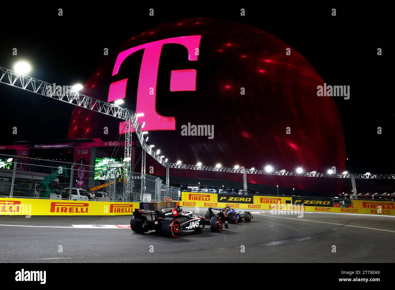 LAS VEGAS, NV - NOVEMBER 17: Cars race by the Sphere with a T-Mobile ...