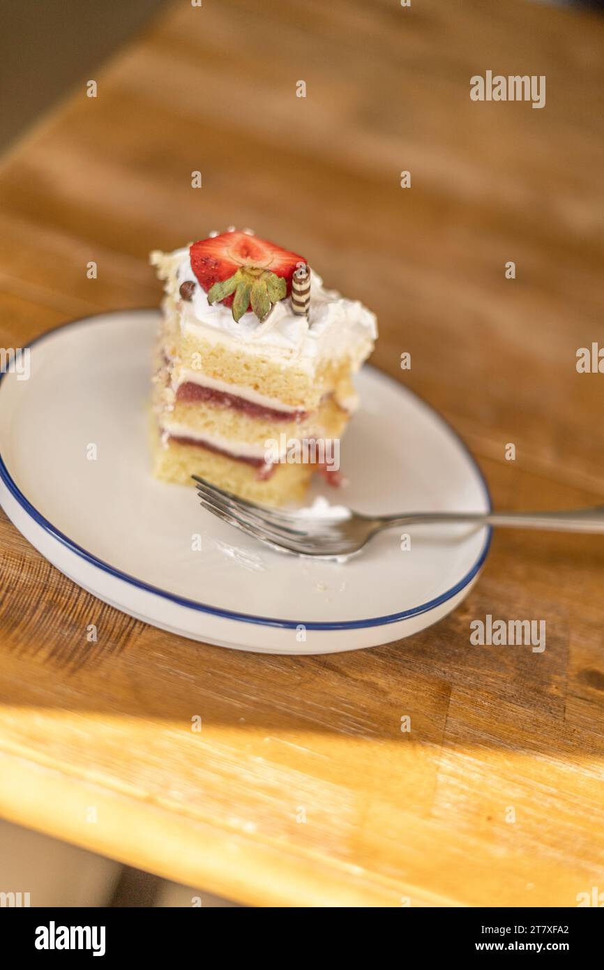 Above View Layered Yellow White Cream and Jelly Strawberry Shortcake ...