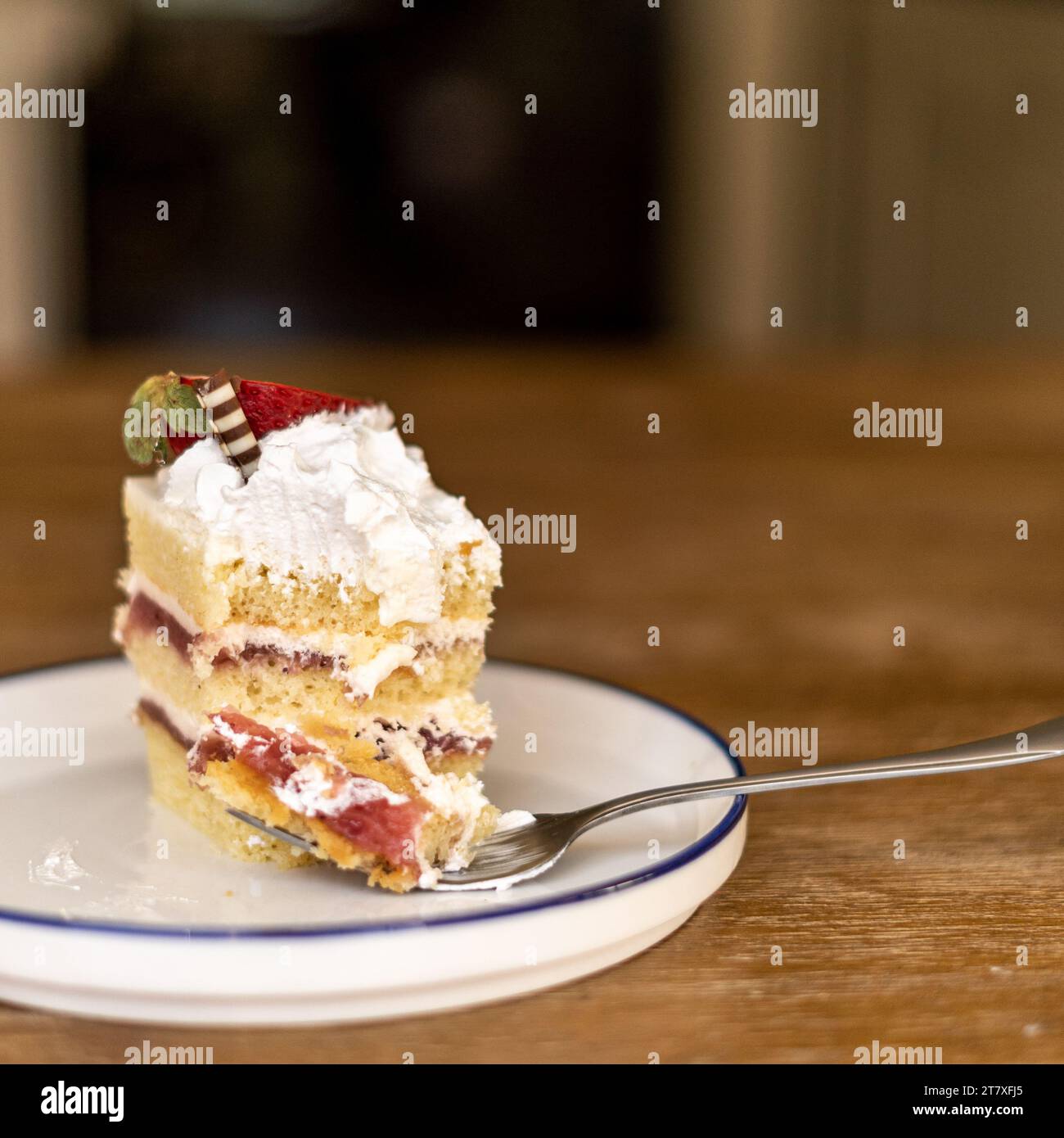 Layered Yellow White Cream and Jelly Strawberry Shortcake Slice Stock ...