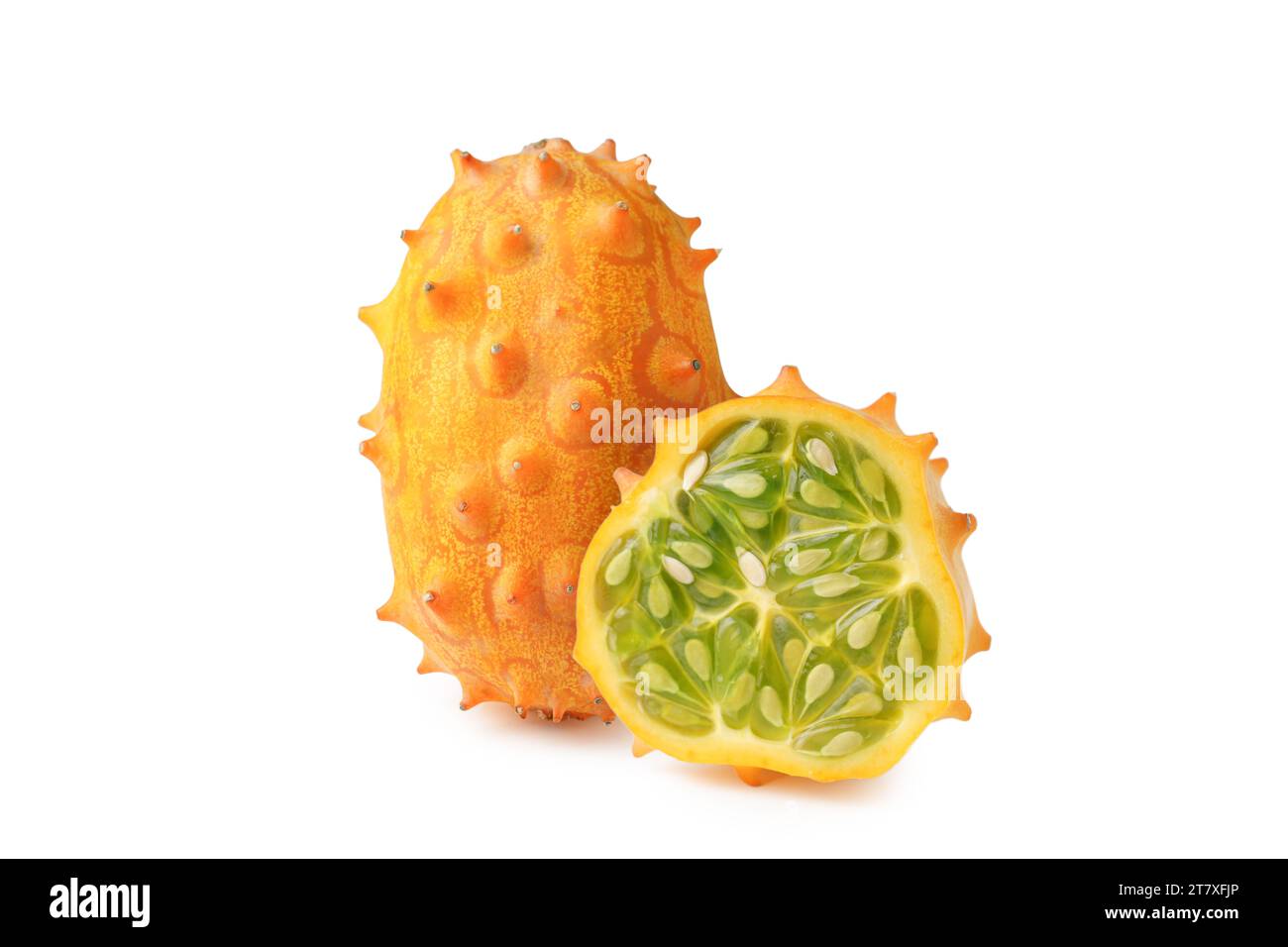 Kiwano fruit, green horned melon isolated on white background. Organic ...