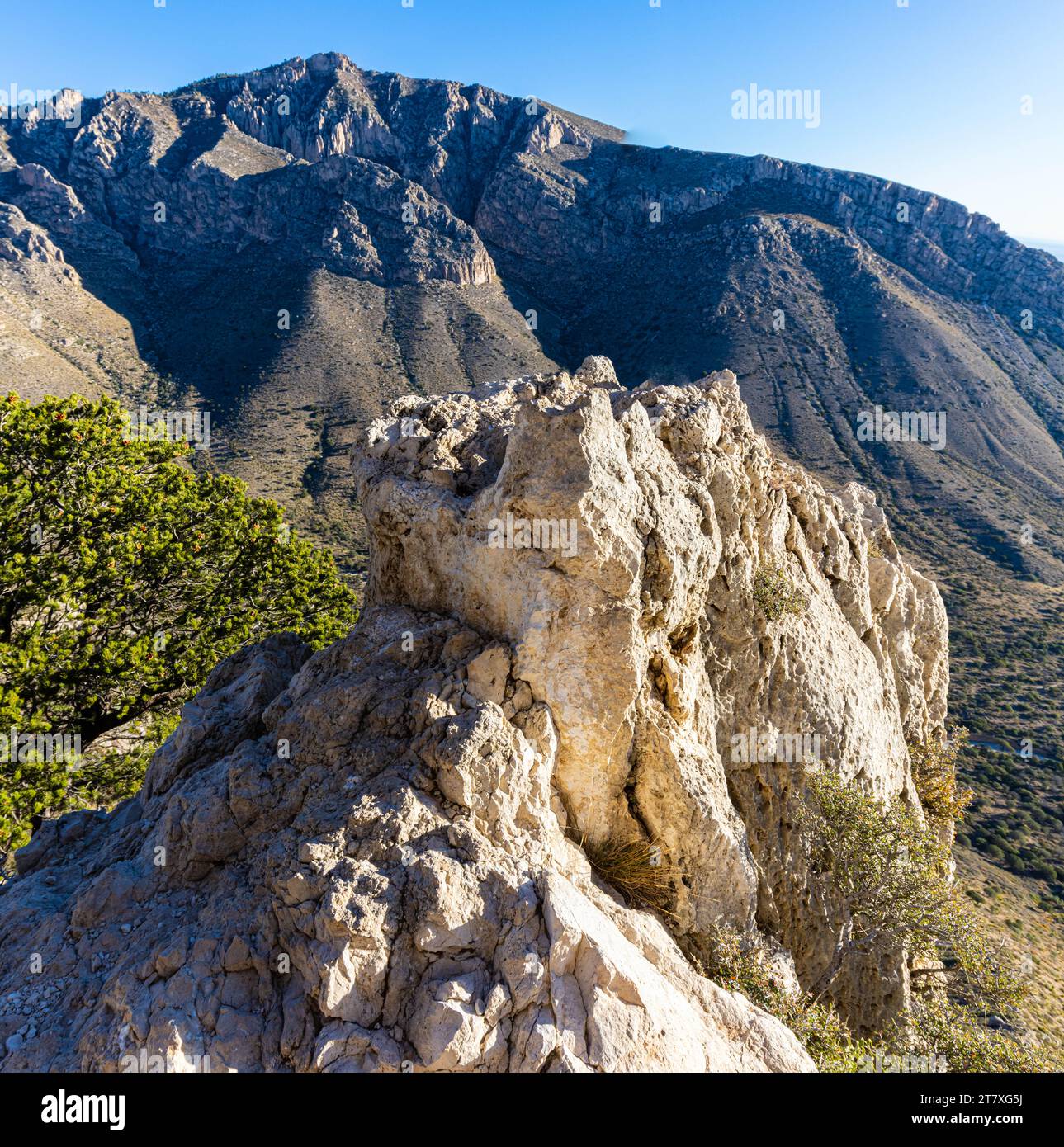 Limestone Formation on The Guadalupe Peak Trail With Hunter Peak in The ...