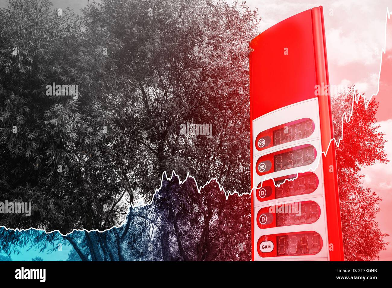 fuel price board and rising chart showing fuel price increase during ...